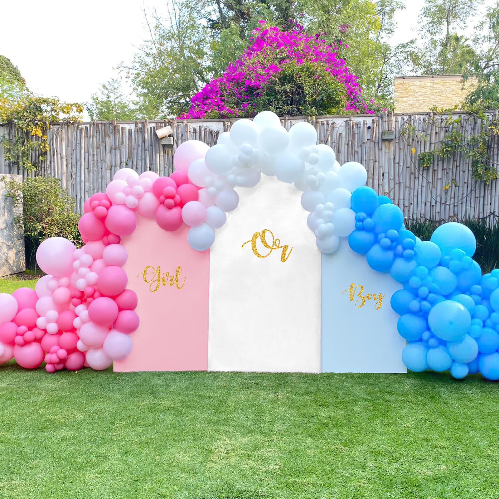 AIBIIN 2x5ft Pink Arch Wall Backdrop Round Top Backdrop Cover Valentine's Day Round Top Arch Frame Cover 2-Sided Fit Backdrop Stand for Wedding Baby Shower Birthday Bridal Shower Events Party Decor