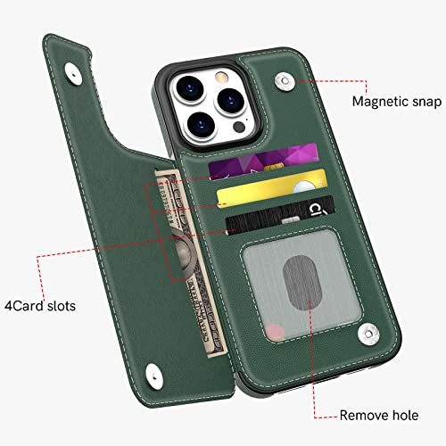Delidigi Compatible with iPhone 13 Pro Max Case Wallet with Card Holder, Flip PU Leather Built-in Card Slots, Kickstand and Shockproof Case for iPhone 13 Pro Max 6.7 inch Women Men (Alpine Green)
