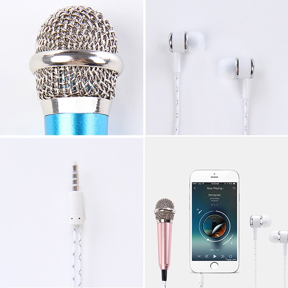 bjduck99 3.5mm Universal Wire Connect Karaoke Metallic Mini Microphone for Cell Phone PC - Silver