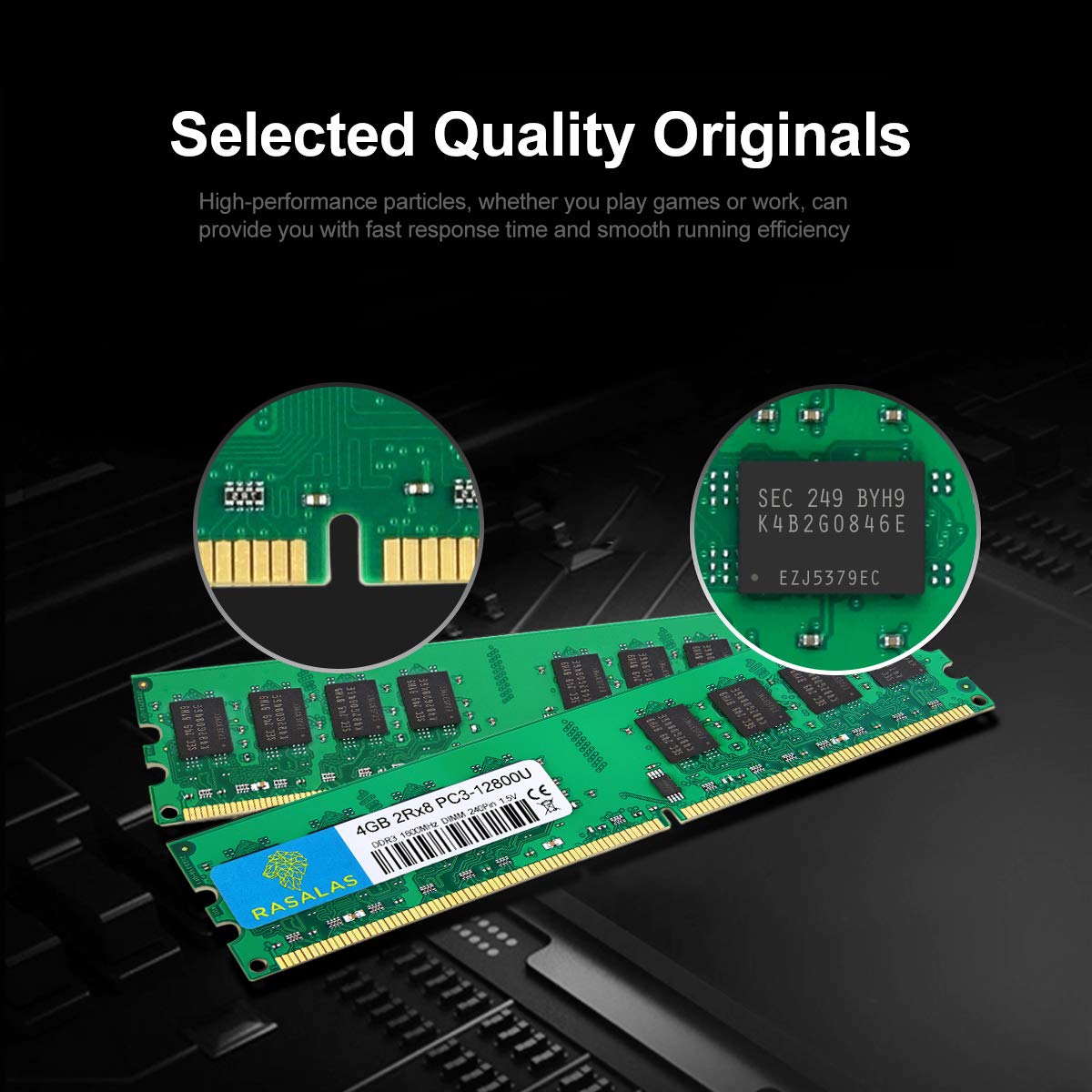 4GB DDR3 1600 MHz PC3-12800 CL11 Desktop Memory DIMM PC3-12800U Rasalas DDR3 4GB 2Rx8 Udimm 1.5V Dual Rank RAM 240-PIN for AMD Intel System Desktop Computer