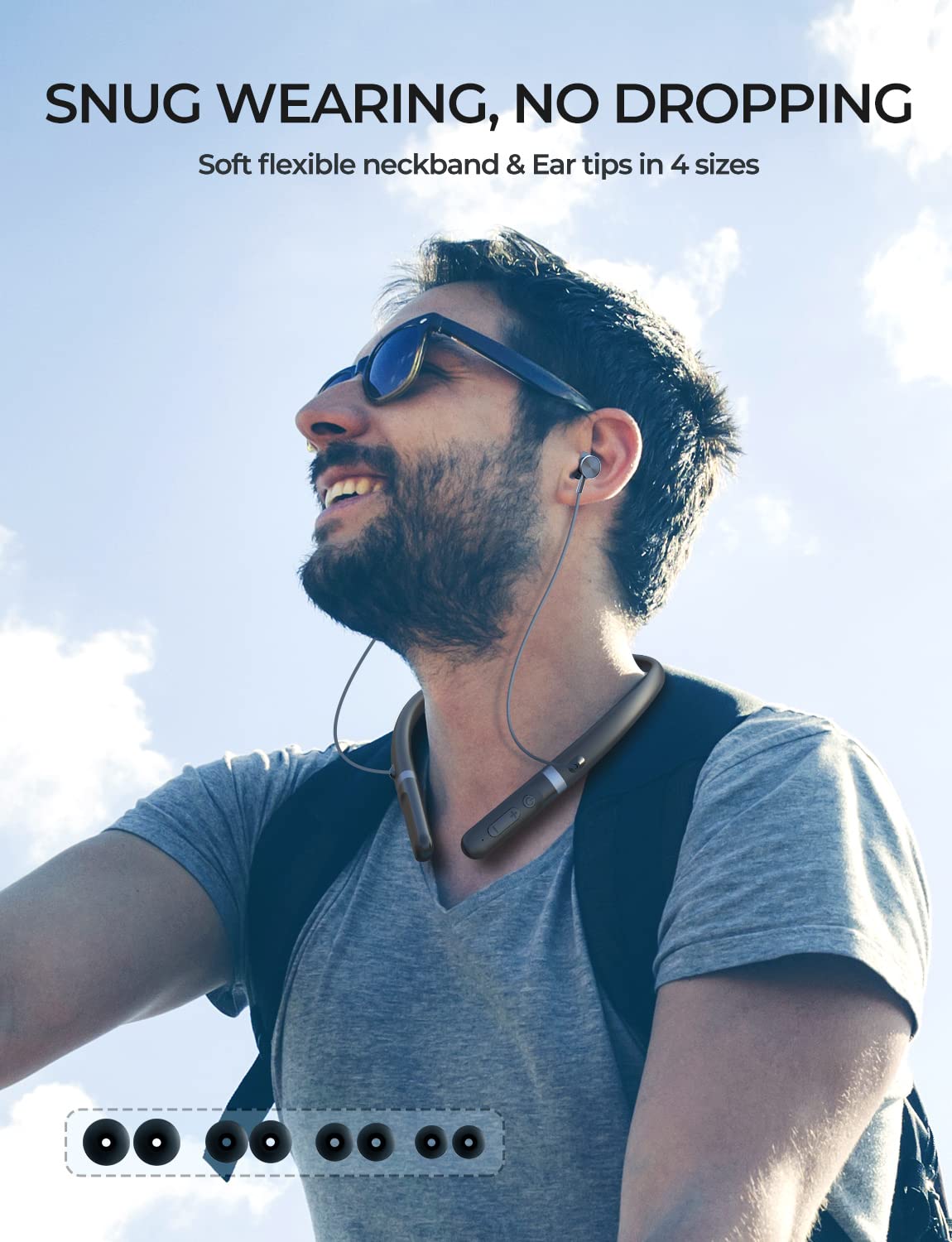 Bluetooth 5.2 Neckband Headphones Around the Neck Bluetooth Earphones with 35H Playtime, Noise Cancelling Wireless Neckband Earbuds USB-C Fast Charging/IPX8 Waterproof/Magnetic Design, for Sport