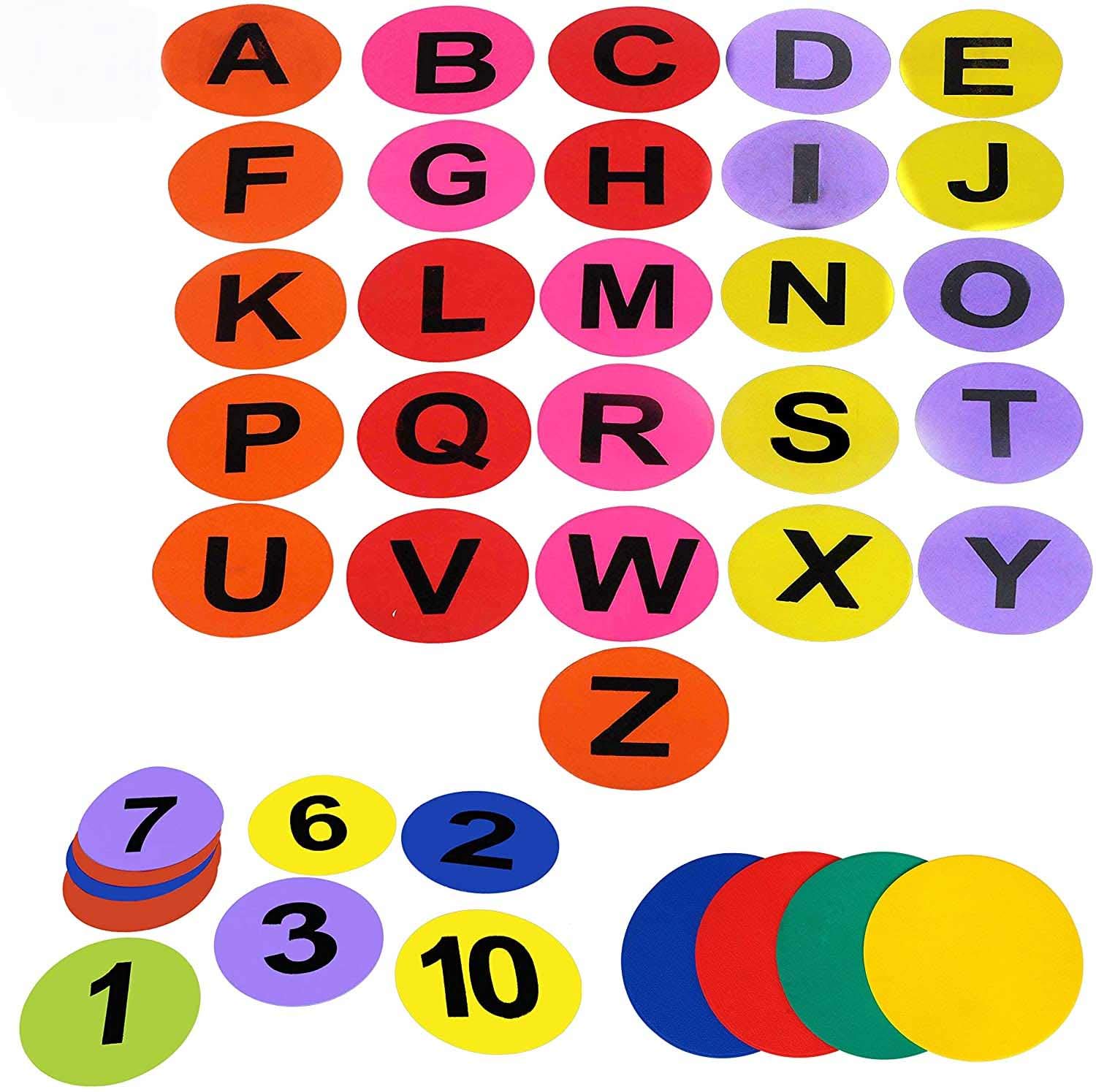 GSi Colorful Spot Markers Anti Slip Skid Rubber Dots for Drills and Training School Teaching (8 inch), Assorted Bright & Neon Colors (Alphanumeric Combo)