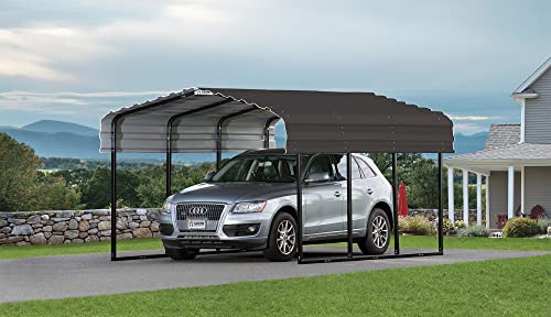 Arrow Sheds Amazon Exclusive 10' x 15' x 7' 29-Gauge Carport with Galvanized Steel Roof Panels and Enclosure Kit, Charcoal