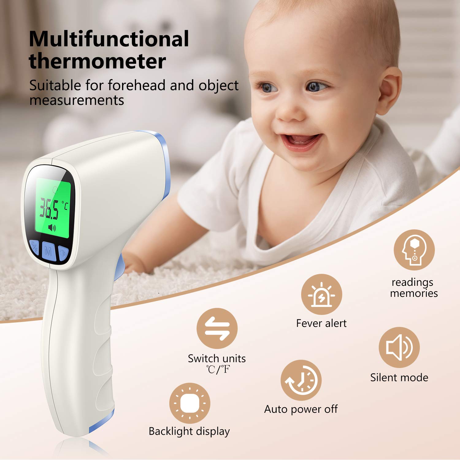 Jumper Medical Forehead Thermometer, Non Contact Thermometer for Forehead and Object Surface Measurement with Instant Reading and Fever Warning for Kids and Adults (Sky Blue)
