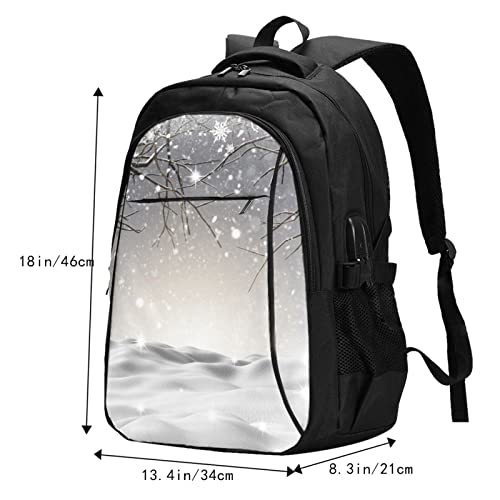 BAFAFA Snowflake Pine Tree Printed Backpack Laptop Bookbag With USB Charger Daypack For Travel Business