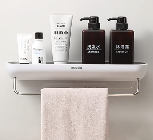Bathroom Organizer - Wall Mounted Shower Caddy Shelf - With Towel Rail - Extra Strong Self Adhesive - No Drilling - Easy Drainage - Rustproof. (White/Gray)