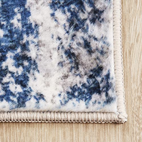 Area Rug Living Room Rugs: 5x7 Large Soft Indoor Carpet Modern Abstract Decor Rug with Non Slip Rubber Backing for Under Dining Table Nursery Home Office Bedroom Blue