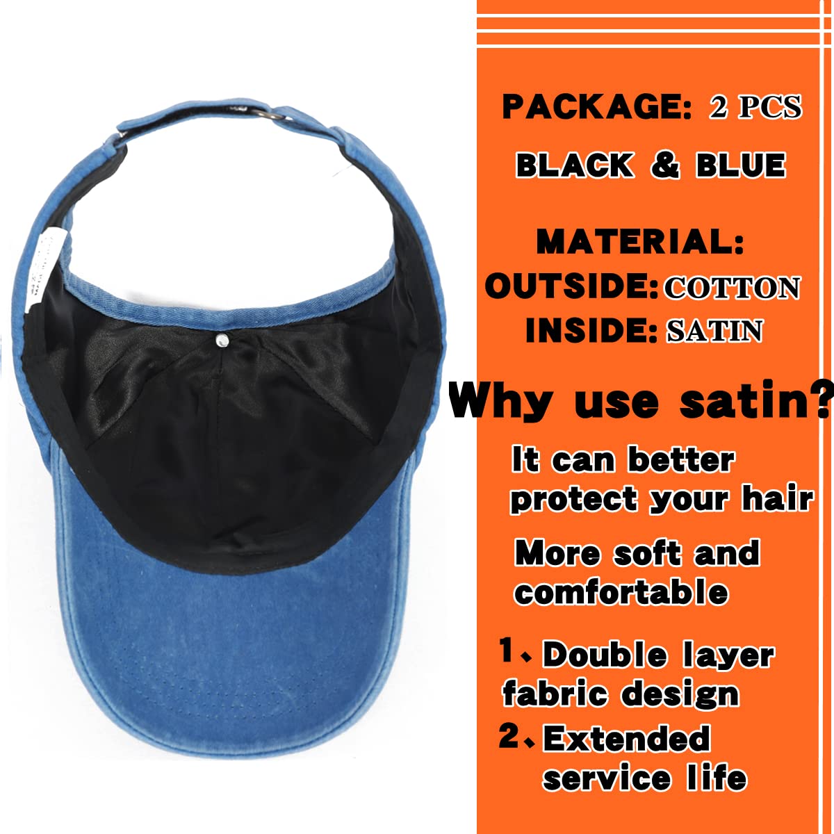 AICILY 2 Pack Backless Cap for Women Natural Curly Hair Hat Baseball Cap Afro Puff Ponytail Hat (Black+Purple)
