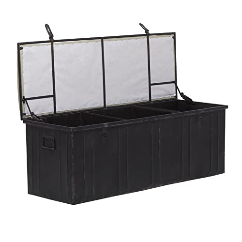 Deco 79 Farmhouse Metal Fabric Ottoman Storage Bench Tufted Footrest, Livingroom, Bedroom, Entryway, 48" L x 17" W x 19" H, Black