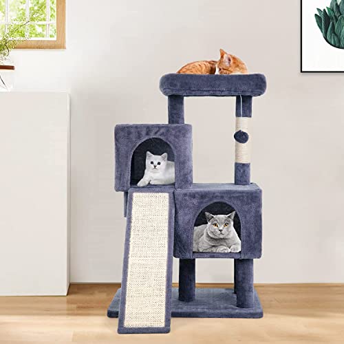 BestPet 36 inches Cat Tree for Indoor Cats Cat Tower with Scratching Posts Multi-Level Cat Furniture Condo with Ramp, Perch Spacious Cat Cave & Funny Toys for Kittens House,Dark Grey
