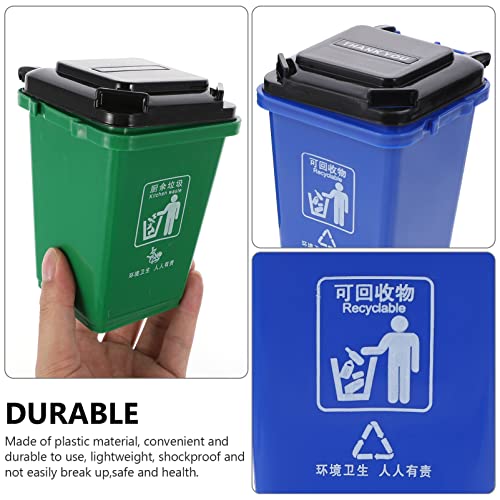 Cabilock 2 Pcs Mini Curbside Garbage Trash Bin Pen Holder Creative Recycle Can Set Pencil Cup Desktop Organizer for Home Office School Blue Green