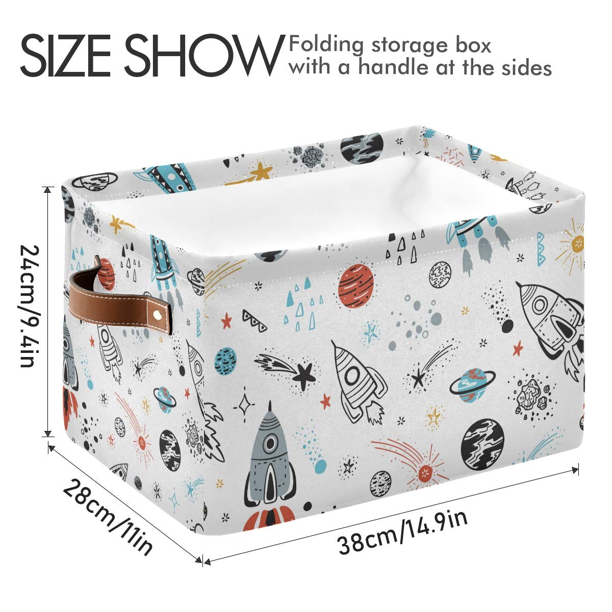 Storage Basket Cube Large Collapsible Toys Storage Box Bin Laundry Organizer for Closet Shelf Nursery Kids Bedroom,15x11x9.5 in (2 pack, Space Rocket Planet)