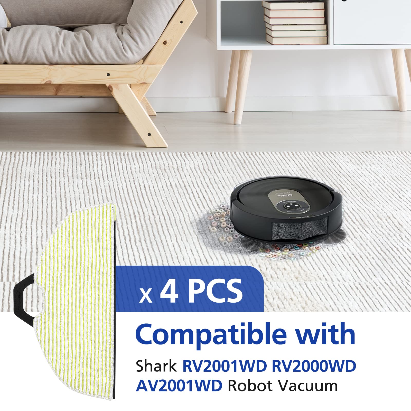 Ecleanfy AV2610WA RV2610WA Vacuum Mop Replacement Pads Compatible with Shark AV2610WA RV2610WA Robot Vacuum, Washable Reusable Replacement Microfiber Soft Pads, 4-Pack