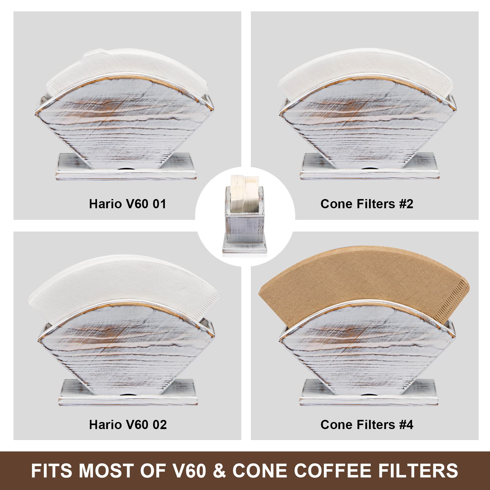ANBOXIT Coffee Filter Holder, Farmhouse White Pine Wood Coffee Filter Holder Storage Container for Hario V60, Melitta Cone Filters