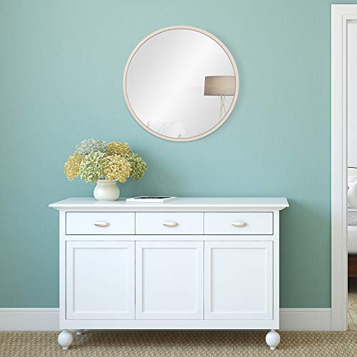 Patton Wall Decor 30" Distressed Cream and Gold Framed Round Wall Mirror, White