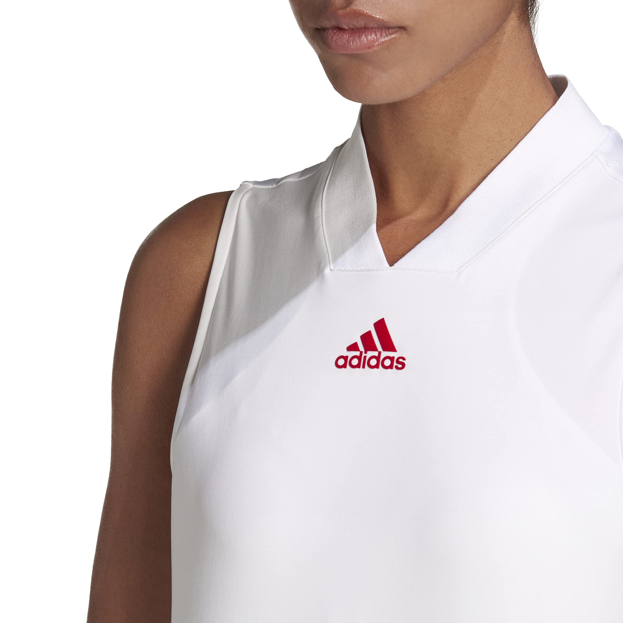 adidas Female Engineered Aeroready Tennis Match Tank,White/Scarlet,S