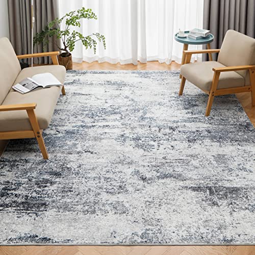 Area Rug Living Room Rugs: 5x7 Indoor Abstract Soft Fluffy Pile Large Carpet with Low Shaggy for Bedroom Dining Room Home Office Decor Under Kitchen Table Washable - Gray/Blue