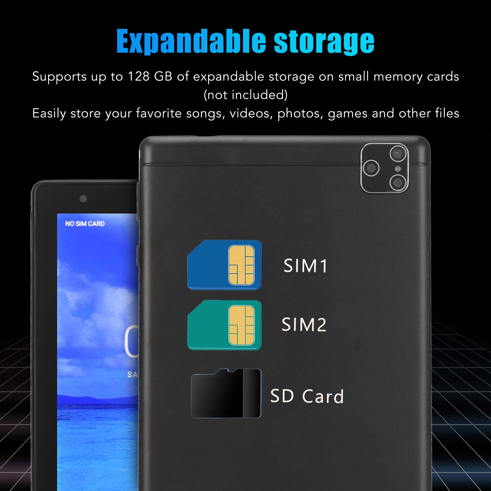8.1 Inch Tablet, Android 10 2.4/5Ghz WiFi Tablet PC, 4+64GB, MTK6592 CPU, 720x1280P, with 3 Card Slots, Black, for Entertainment