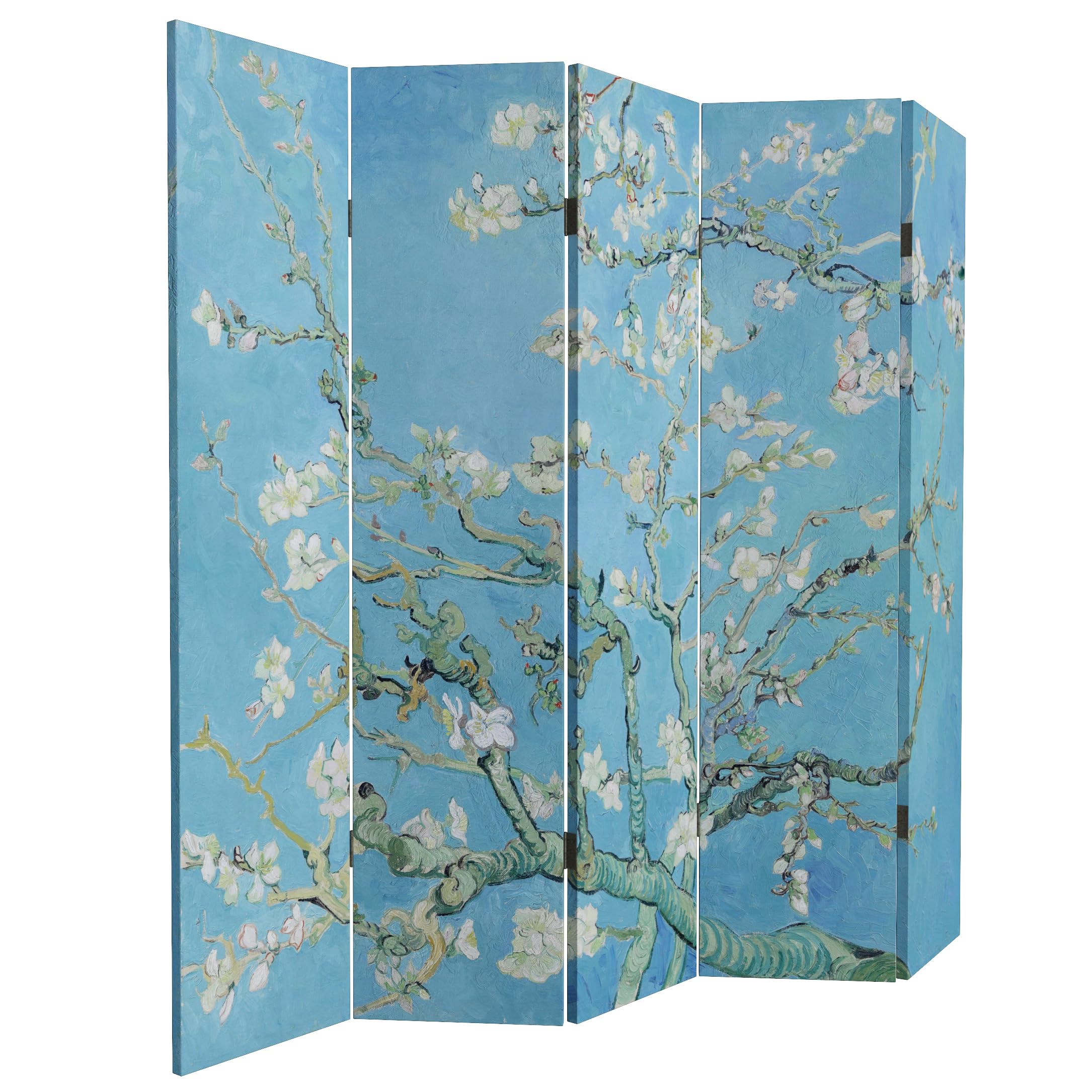 ARSTRIA 5-Panel Folding Room Divider Privacy Screen Van Gogh's Almond Blossoms Painting Canvas Foldable Portable Room Separating Divider Room Partition Freestanding Home Decor 71'' High