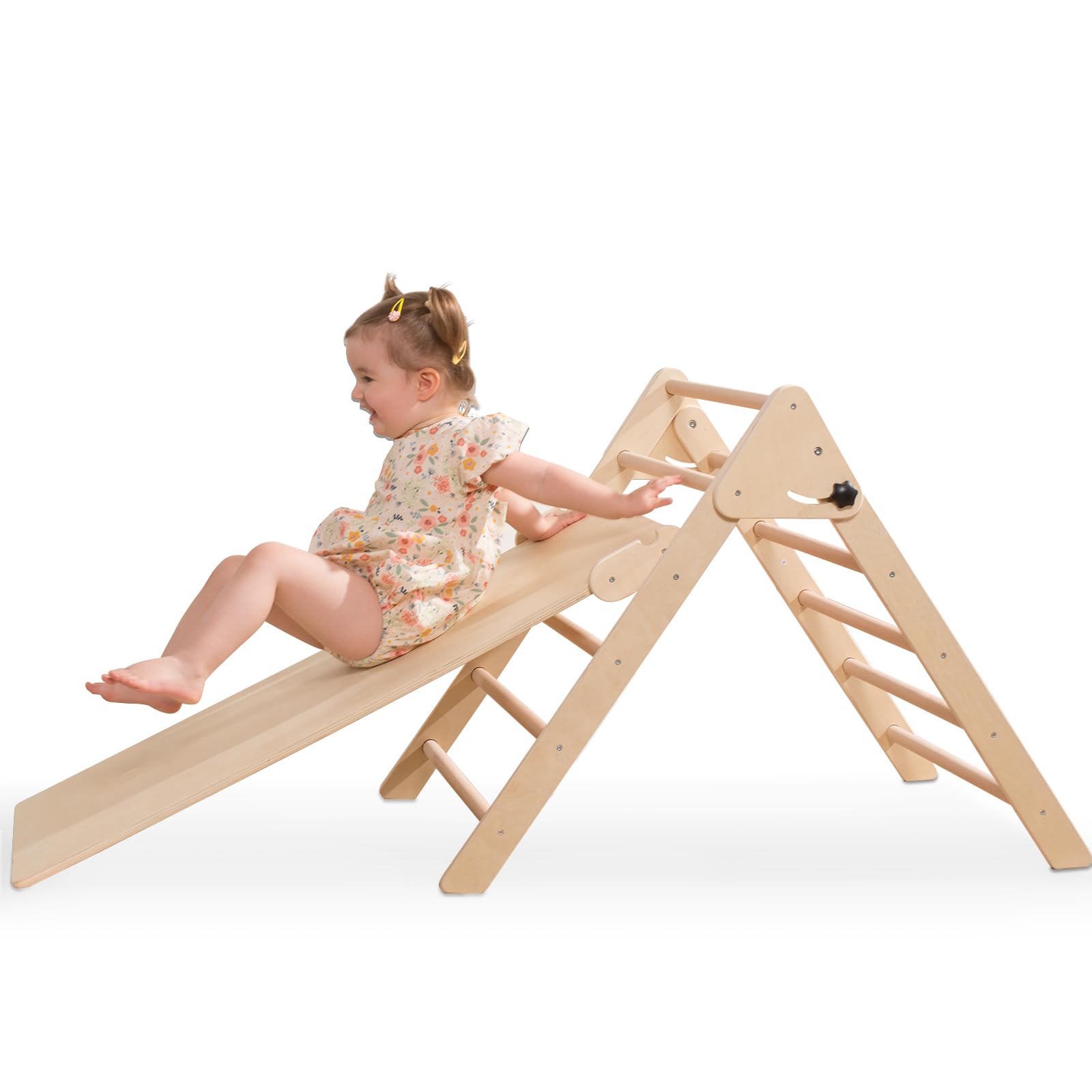 Giant bean Foldable Wooden Climbing Triangle with Sliding Ramp, 3 in 1 Pikler Triangle Climbing Toys for Toddlers, Kids Indoor Climbers & Gym Play Structures for Boys Girls