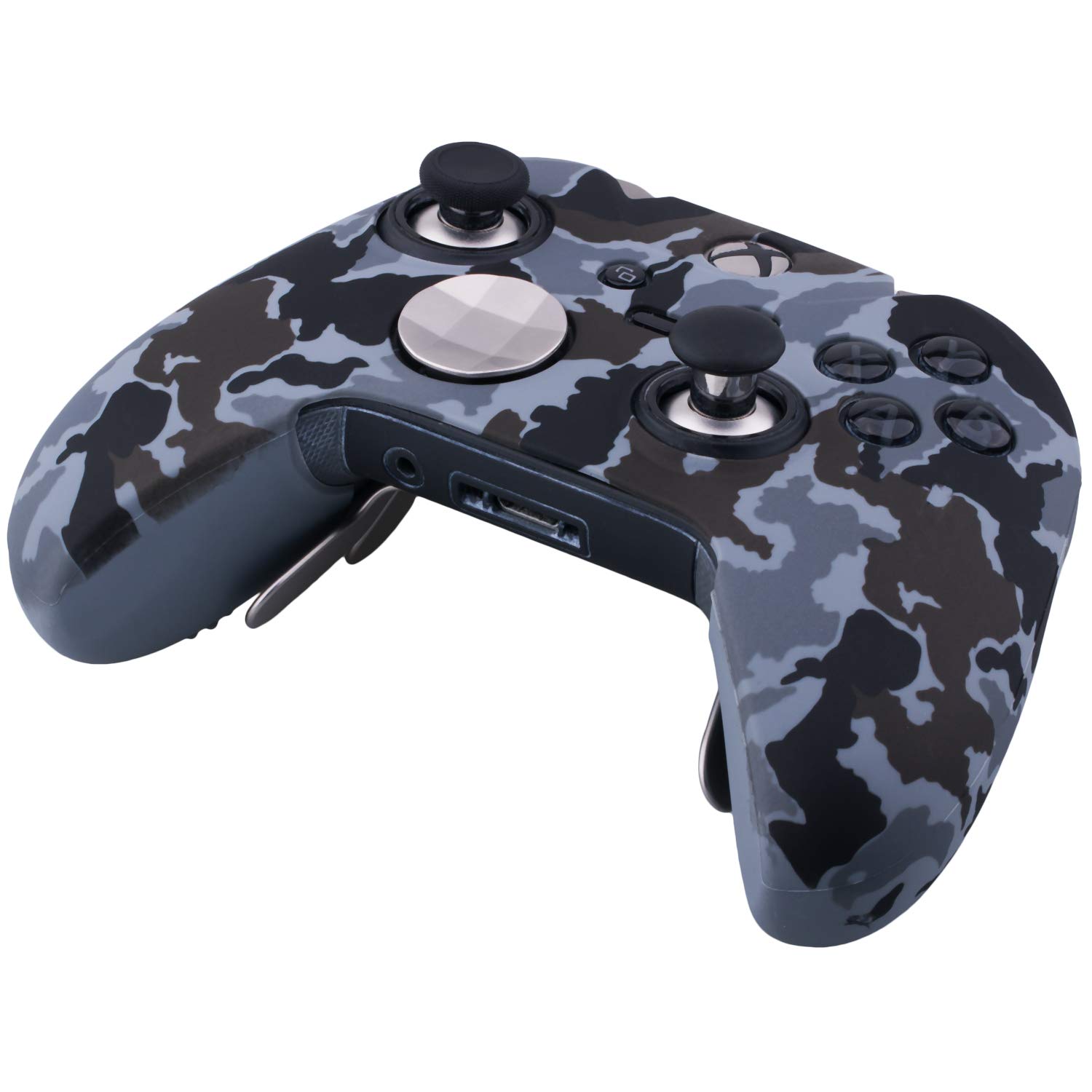 9CDeer 1 x Protective Customize Transfer Print Silicone Cover Skin Camougrey + 6 Thumb Grips Analog Caps for Xbox Elite Wireless Controller Compatible with Official Stereo Headset Adapter