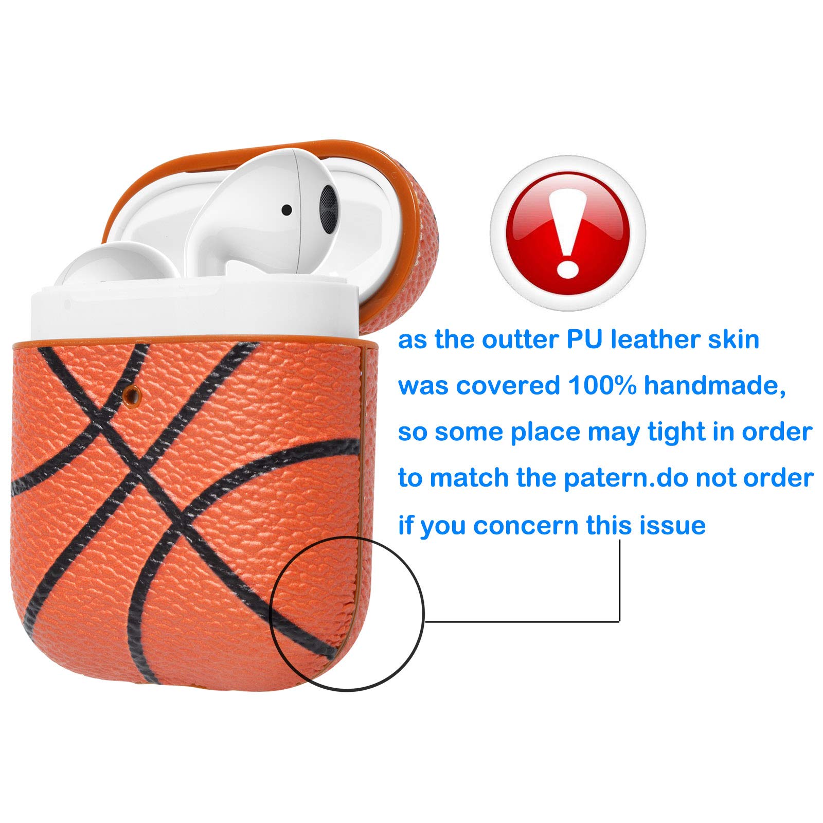 Tekcoo AirPods Case, [Front LED Visible] AirPods Accessories Cover Compatible with Apple Airpods 1 & AirPods 2 Protective PC Plastic Inner + PU Vegan Leather Pattern Skin & Keychain [Basketball]