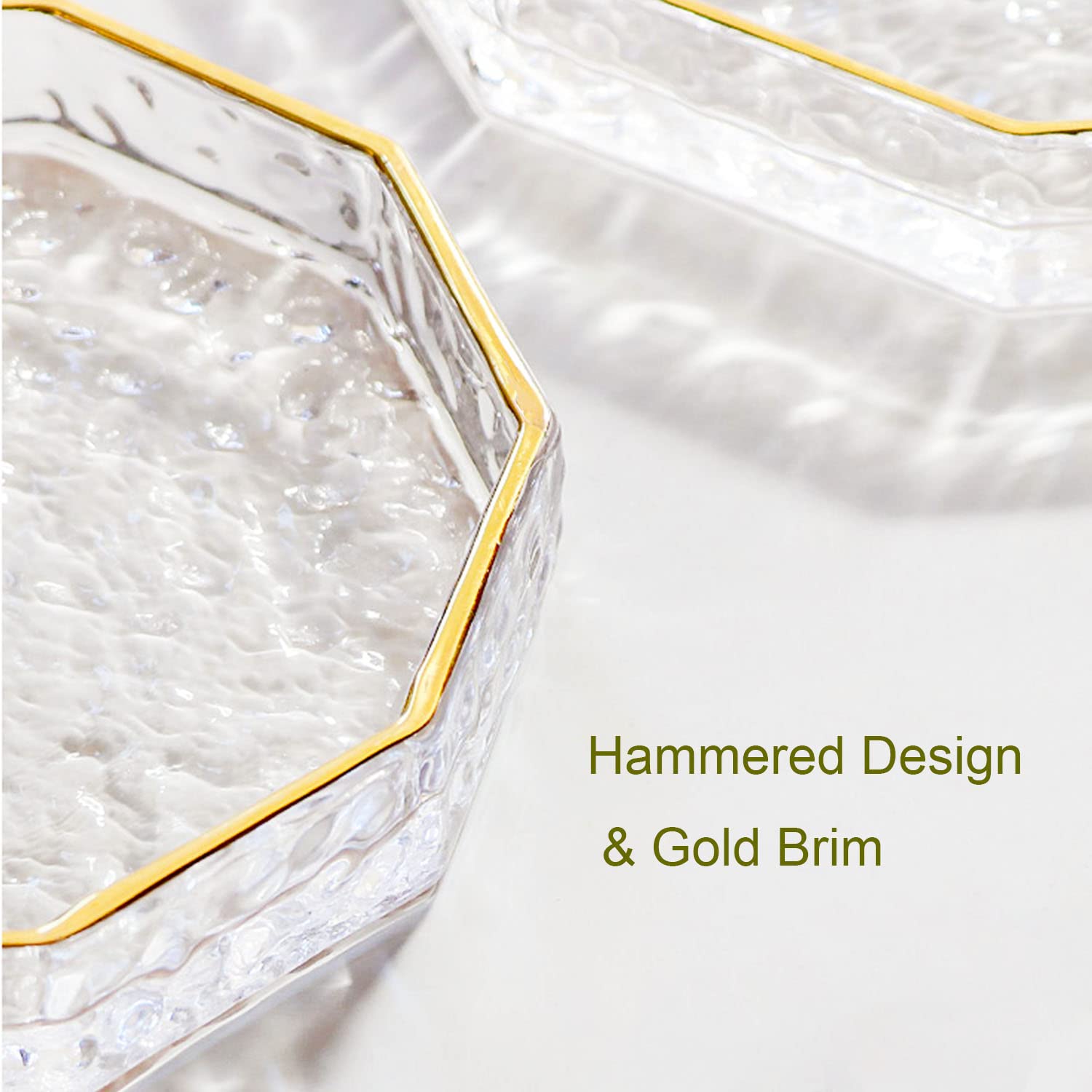 7 Inch Decagon Glass Tray with Gold Rim, Clear Hammered Vanity Makeup Tray with 1” Wall, Thick Decorative Dresser Bathroom Tray Perfume Display Tray Cosmetic Tray for Tabletop Countertop S, Halyuhn