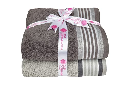 CASA COPENHAGEN Designed in Denmark 550 GSM 2 Large Bath Towels 2 Large Hand Towels 2 Washcloths, Super Soft Egyptian Cotton 6 Towels Set for Bathroom, Kitchen & Shower - Granite Grey & Mirage Grey