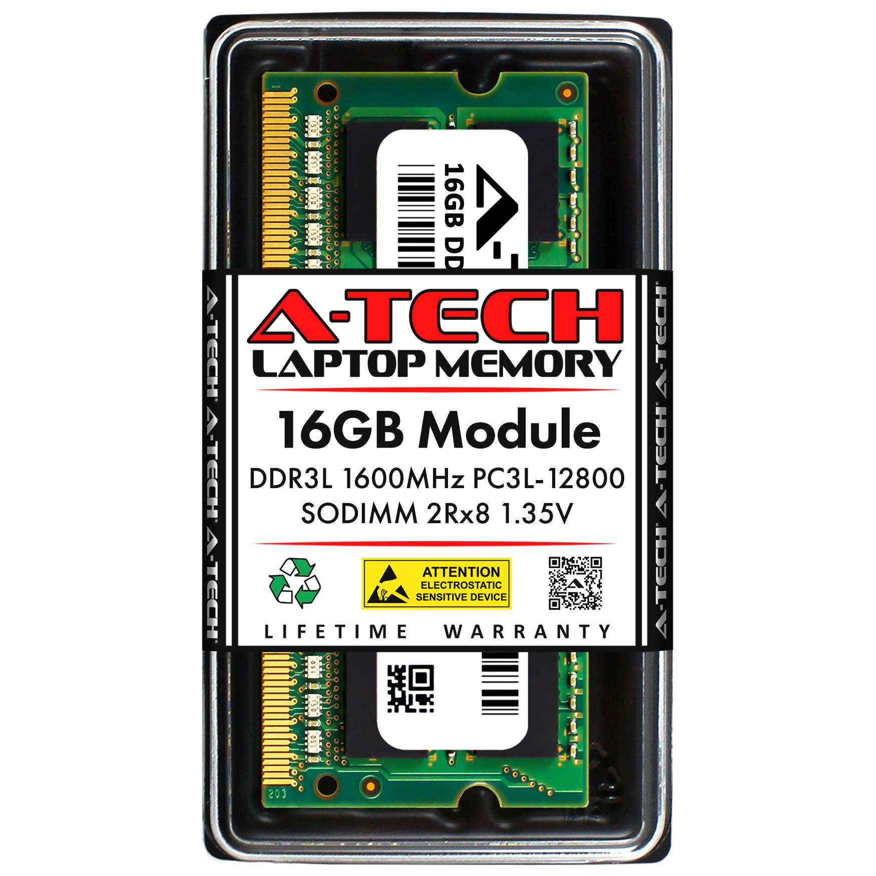 A-Tech 16GB RAM Replacement for CT204864BF160B | DDR3/DDR3L 1600MHz PC3L-12800 (PC3-12800) CL11 SODIMM 2Rx8 1.35V Non-ECC SO-DIMM 204-Pin Laptop, Notebook Memory Module