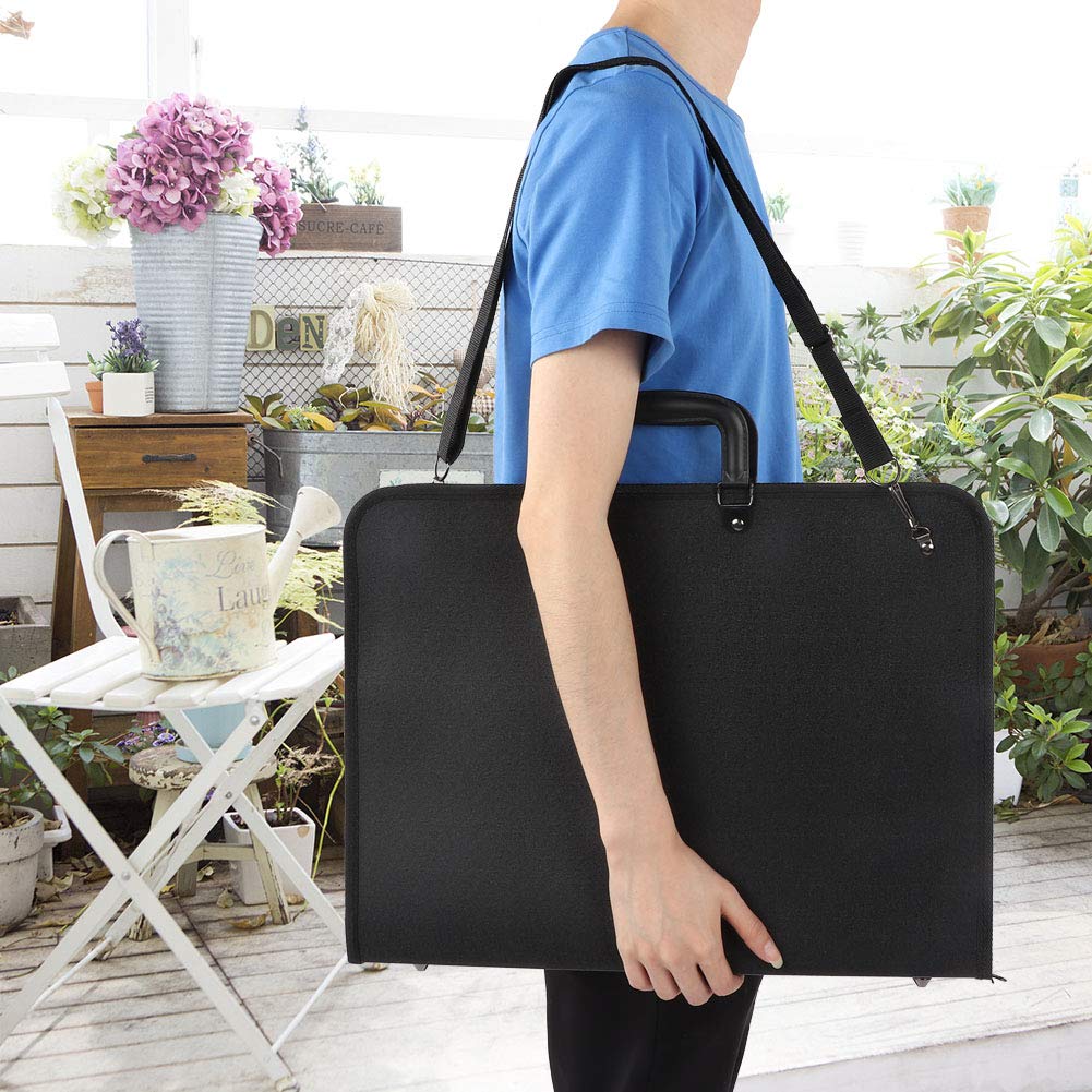Art Portfolio Case Carry Bag PVC Portable Painting Plate A3 Drawing Sketch Board Storage Bag 14.6 x 18.9 Inches Black
