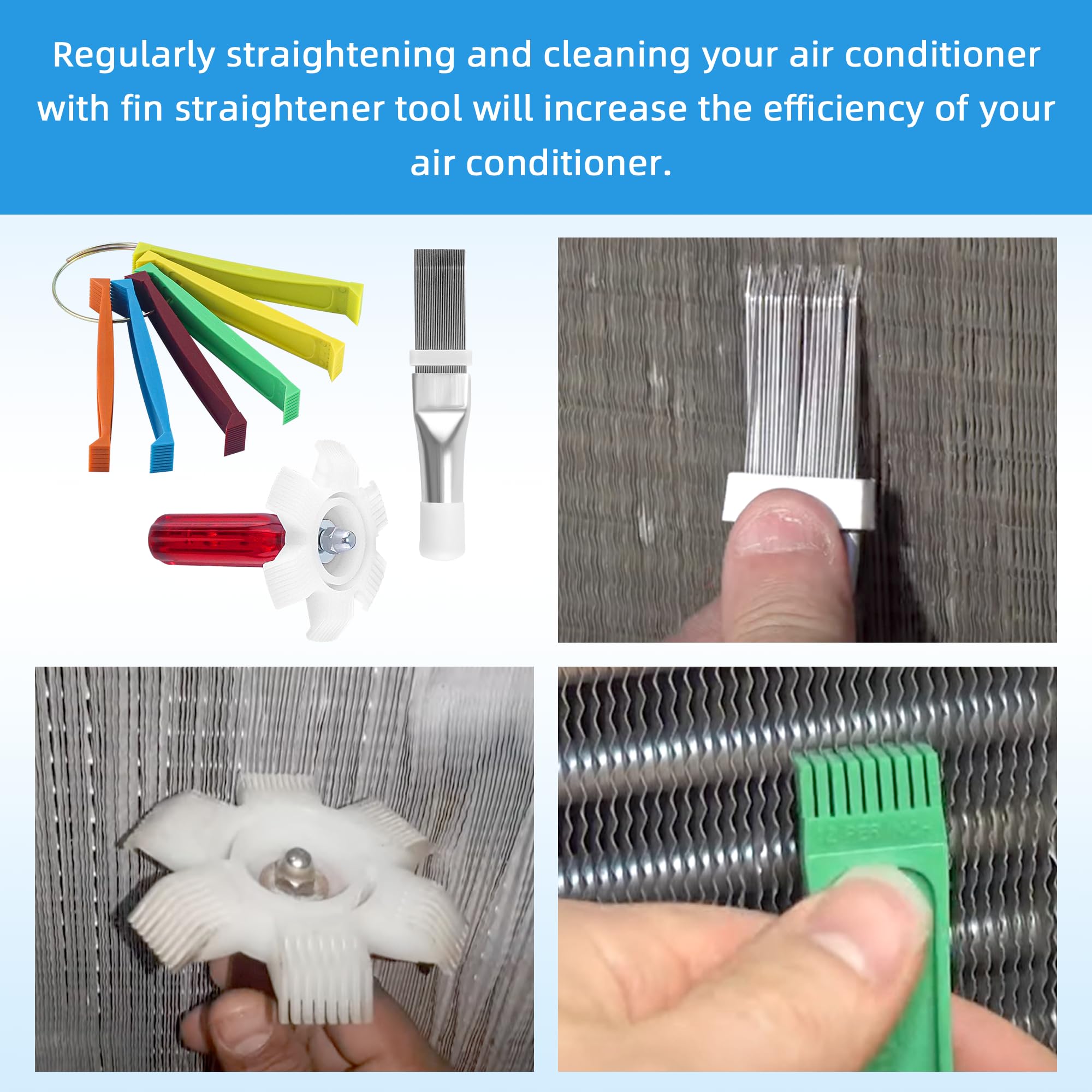 AMI PARTS 3 PCS Air Conditioner Fin Comb Condenser Fin Straightener Include FCR6 Fin Comb, Plastic Air Conditioner Fin Comb and Metal Radiator Fin Comb for Air Conditioner Condenser