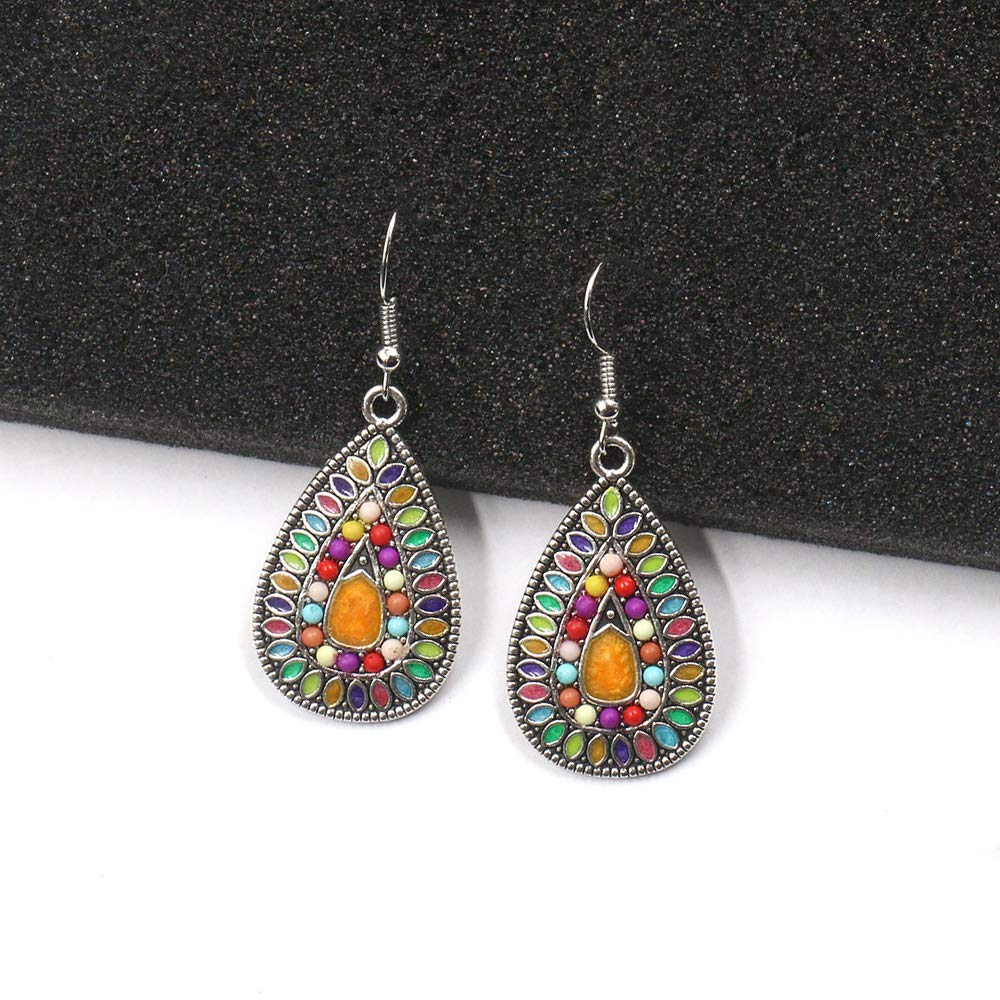 7 Pairs Vintage Bohemian Earrings Set National Retro Rhinestone Ear Stud Eardrop Drop Dangle Earrings Statement Earrings Long Boho Earrings for Women