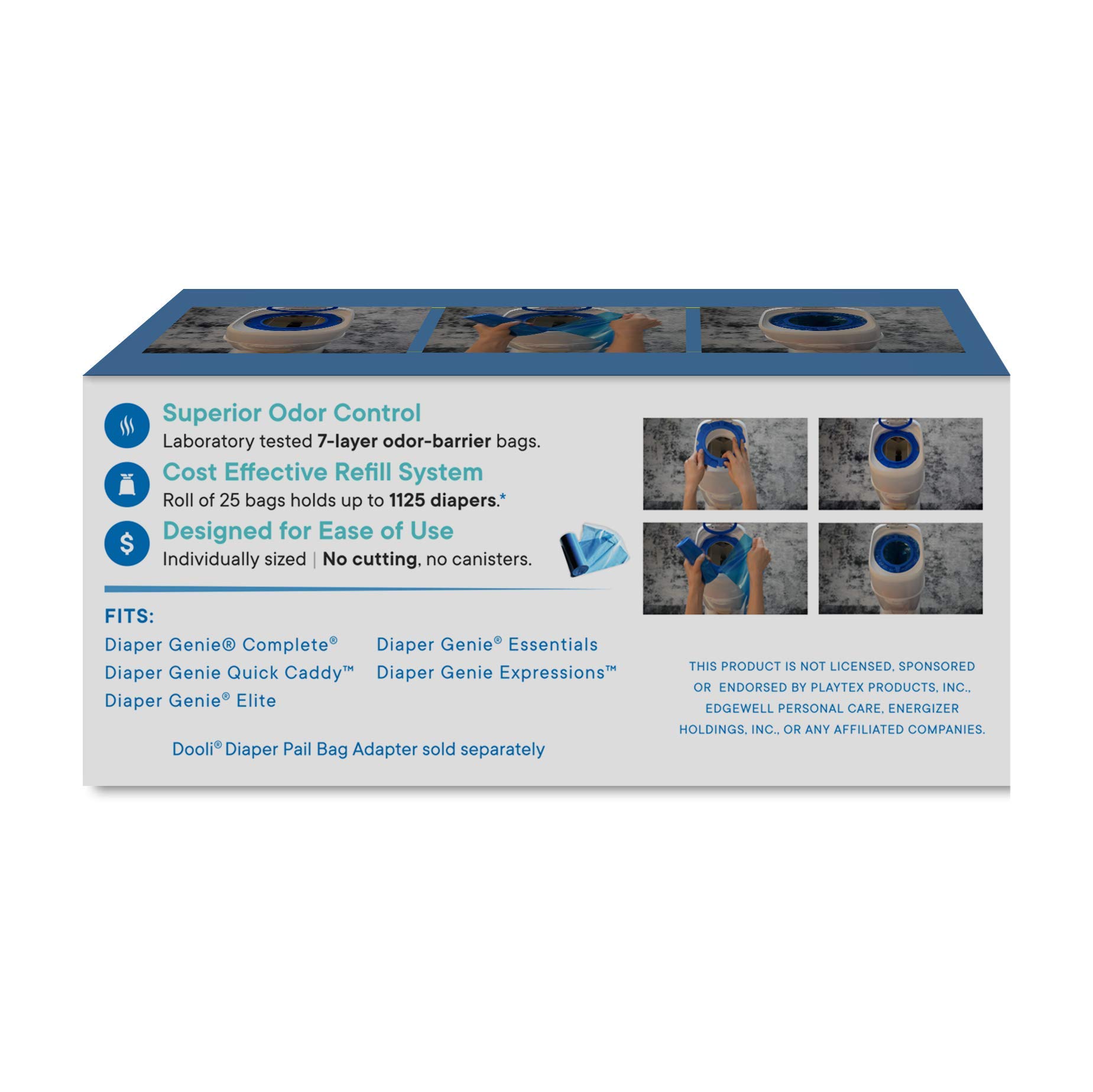 Diaper Pail Bag Refills, Compatible with Diaper Genie, Roll of 25 Bags, Holds up to 1,125 Diapers