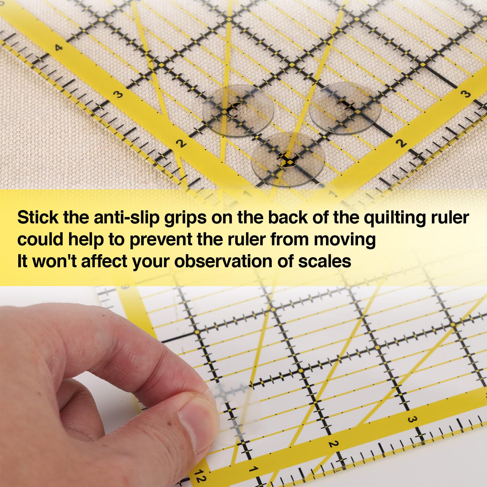 7 PCS Acrylic Quilting Ruler Set, Non Slip Rings 50 Pieces, Fabric Cutting Ruler with Double-Colored Grid Lines, Clear Mark Square Acrylic Ruler Quilting Templates for Sewing, Drawing and Crafts