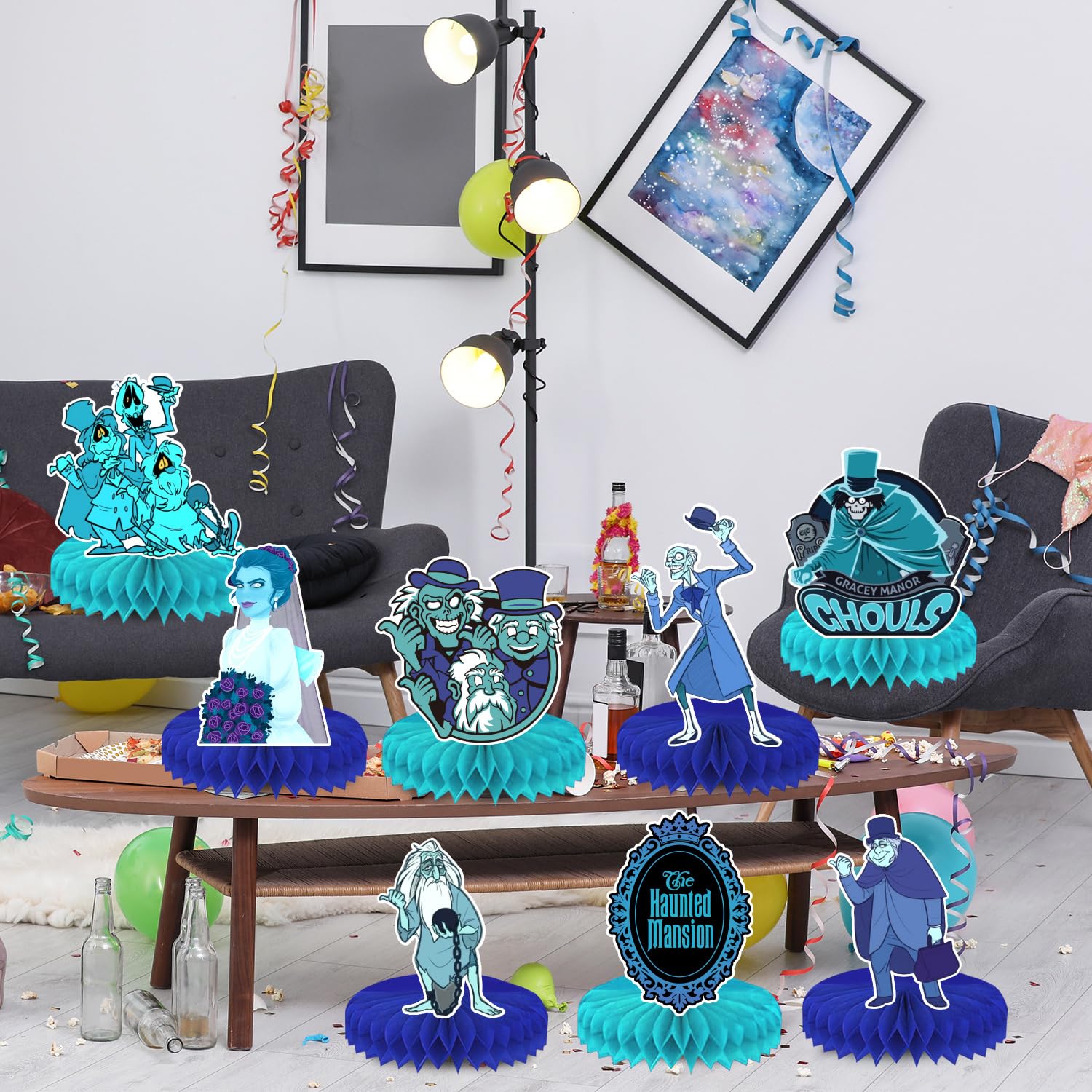8pcs Birthday Party Decorations Table Centerpiece, Halloween Party Decorations Blue Green Ghost Halloween Honeycomb Centerpieces for Halloween Party