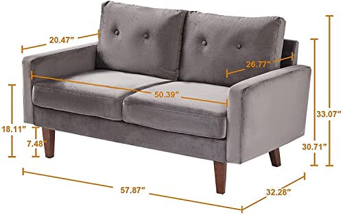 Bettermade Loveseat Sofa,Futon Sofa for Living Room, Velvet Cover Modern Design Couch,Tools-Free Assemble,2 Seats with 600 LB Load,Gray