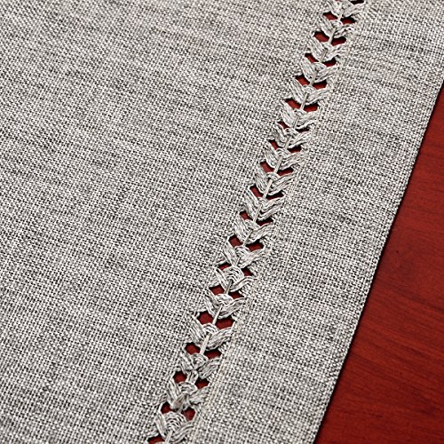 Grelucgo Handmade Hemstitch Gray Dining Table Runner Or Dresser Scarf, Rectangular 14 by 36 Inch