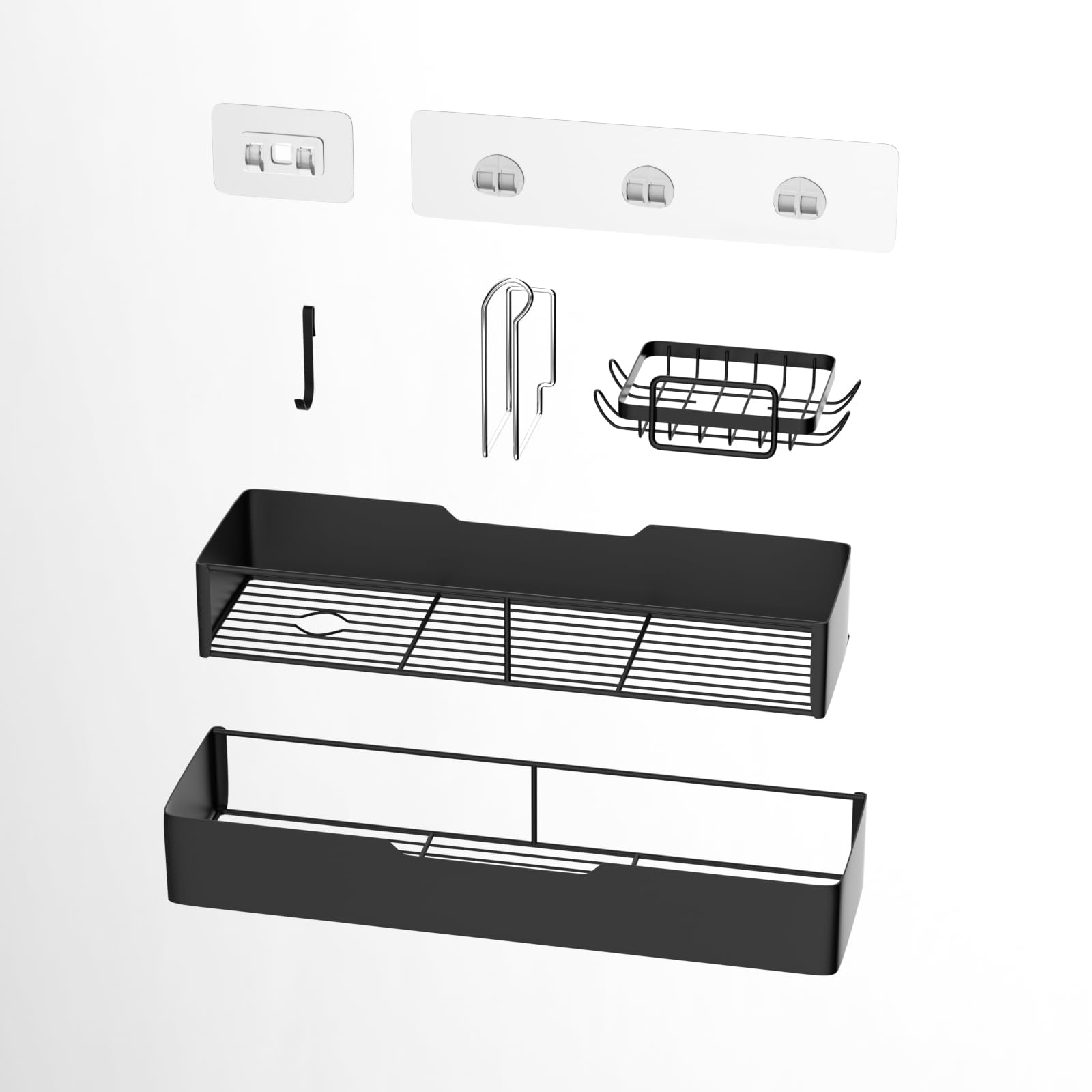 Shower Caddy Organizer Rack Bathroom Shelves and Storage Adhesive No Drilling for Shampoo with Soap Holder with 6 Removable Hooks (2 Pack)