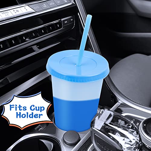 EASEVE Color Changing Cups with Lids and Straws - 12 Packs 24 oz Reusable Plastic Tumblers with Lids and Straws for Adults Kid Party, Bulk Tumblers for Iced Coffee Tea and Smoothie
