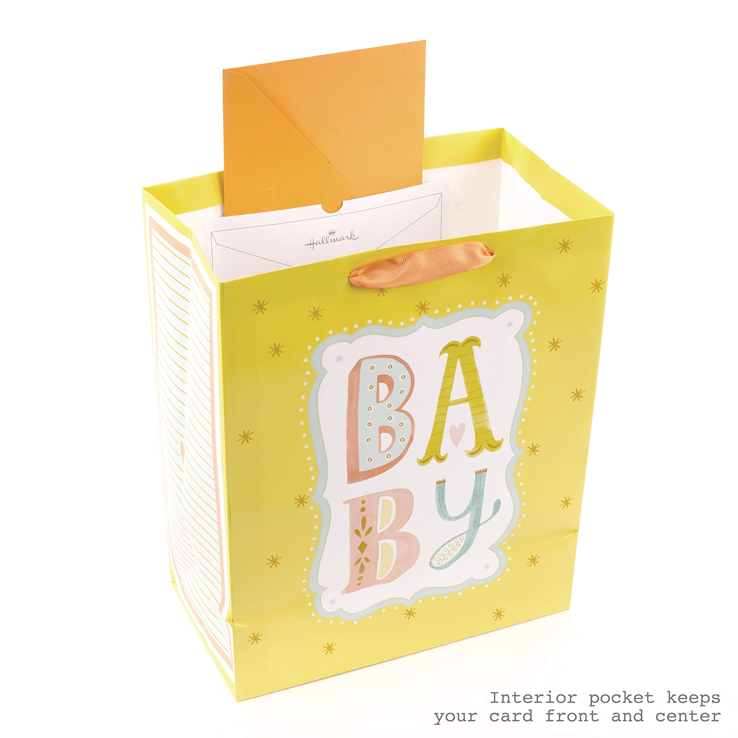 Hallmark 13" Large Gift Bag with Tissue Paper (B-A-B-Y, Yellow) for Baby Showers, New Parents and More
