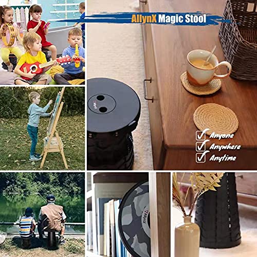 AllynX Adjustable Telescopic Folding Stool, 2022 Upgraded Portable Retractable Telescoping Stool, Collapsible, Heavy Duty, Lightweight Sturdy Seat for Adults Camping Hiking Travel Outdoor Black