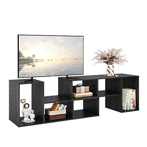 DEVAISE Flat Screen TV Stand for 65 75 inch TV, Modern Entertainment Center with Storage Shelves, Media Console Bookshelf for Living Room, Black…