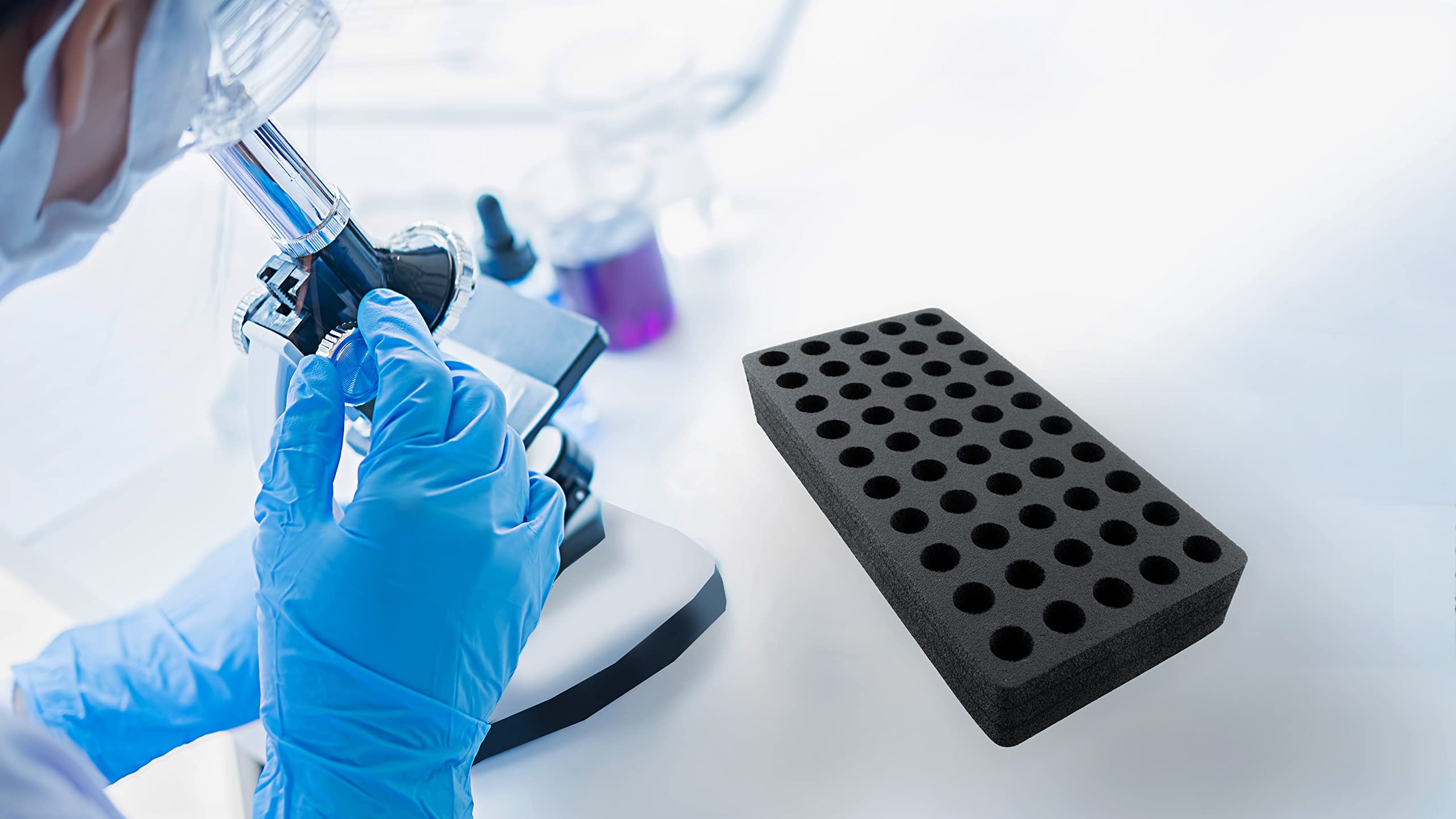Polar Whale HPLC 4ml Vial Rack Black Foam Storage Rack Organizer Stand Transport Holds 50 Vials Fits up to 15mm Diameter Vials