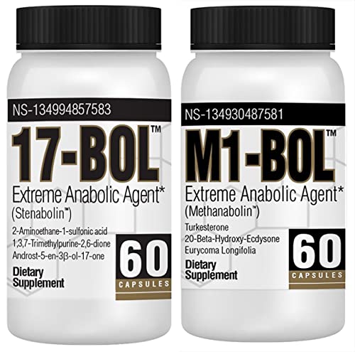 Avry Labs Mass Stack Anabolic Supplement Bundle, M1-BOL and 17-BOL Support Hardening, Cutting, Vascularity, Muscle Growth, Strength, and Mass, 1 Month Supply