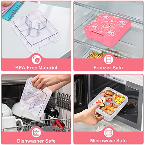 Bento Lunch Box Set With 10oz Soup Thermo, Leak-proof Lunch Containers with 4 Compartment, Kids Hot Thermo Food Jar/Insulation Lunch Bag, Food Containers for School(Mermaid)