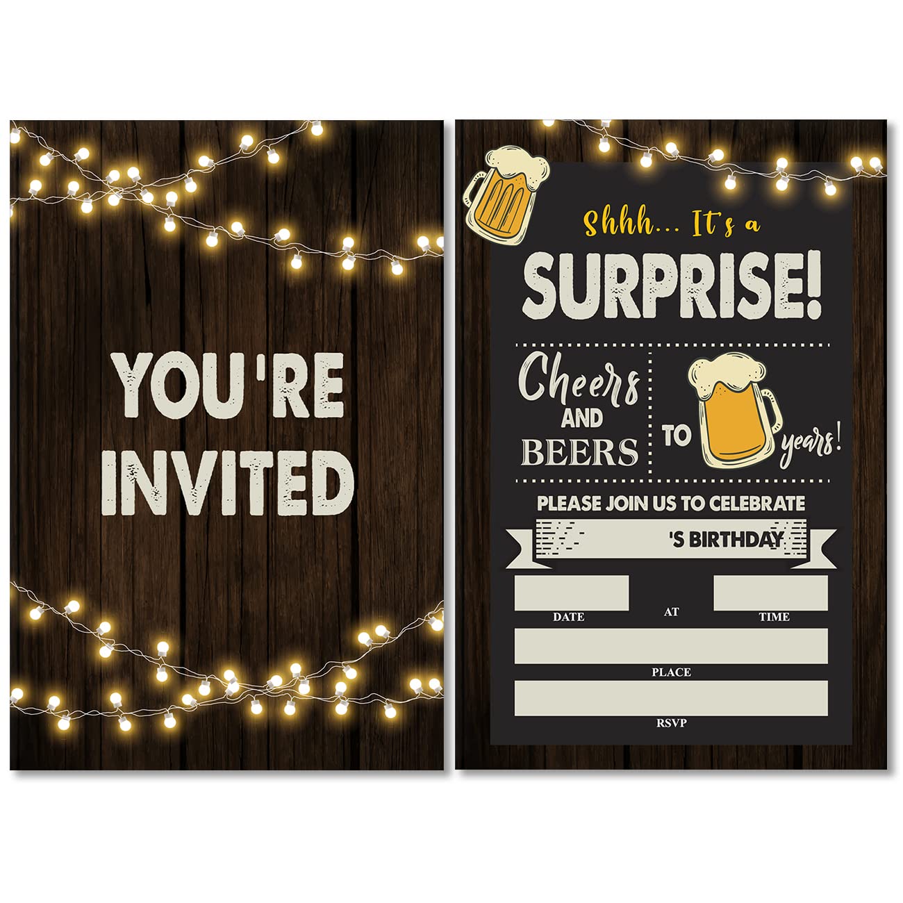 Rustic Surprise Birthday Party Invitations with Envelopes Set of 20 Chalkboard Wood It's a Surprise Birthday Party Invites for Men