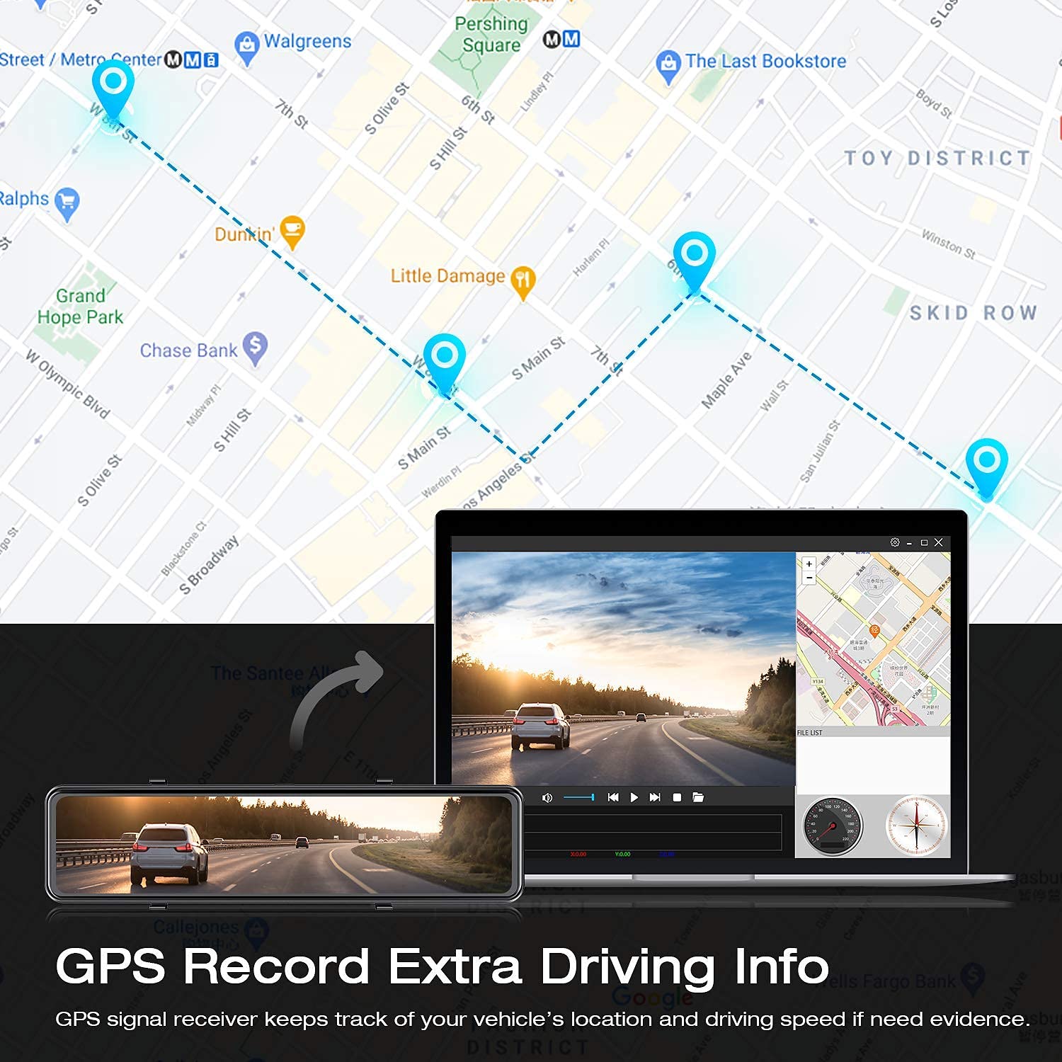 4K Mirror Dash Cam Backup Camera, 12" FHD Smart Rearview Mirror for Cars & Trucks Front and Rear Car Camera Night Vision Parking Assistance Loop Recording GPS Tracking