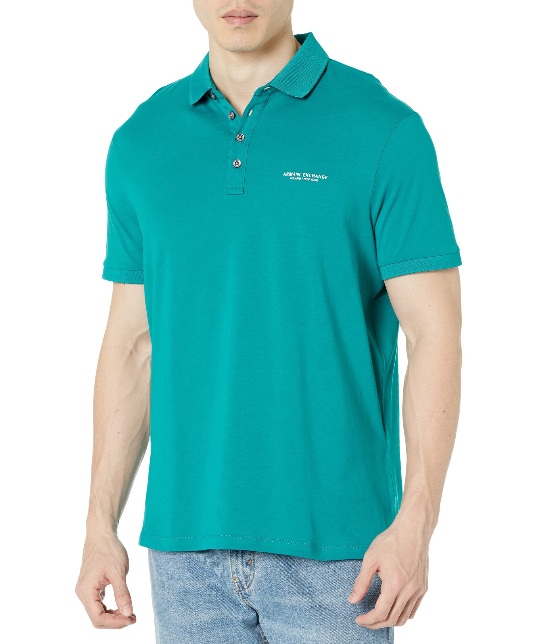 A | X ARMANI EXCHANGE Men's Milano/New York Jersey Polo, Flame, Small