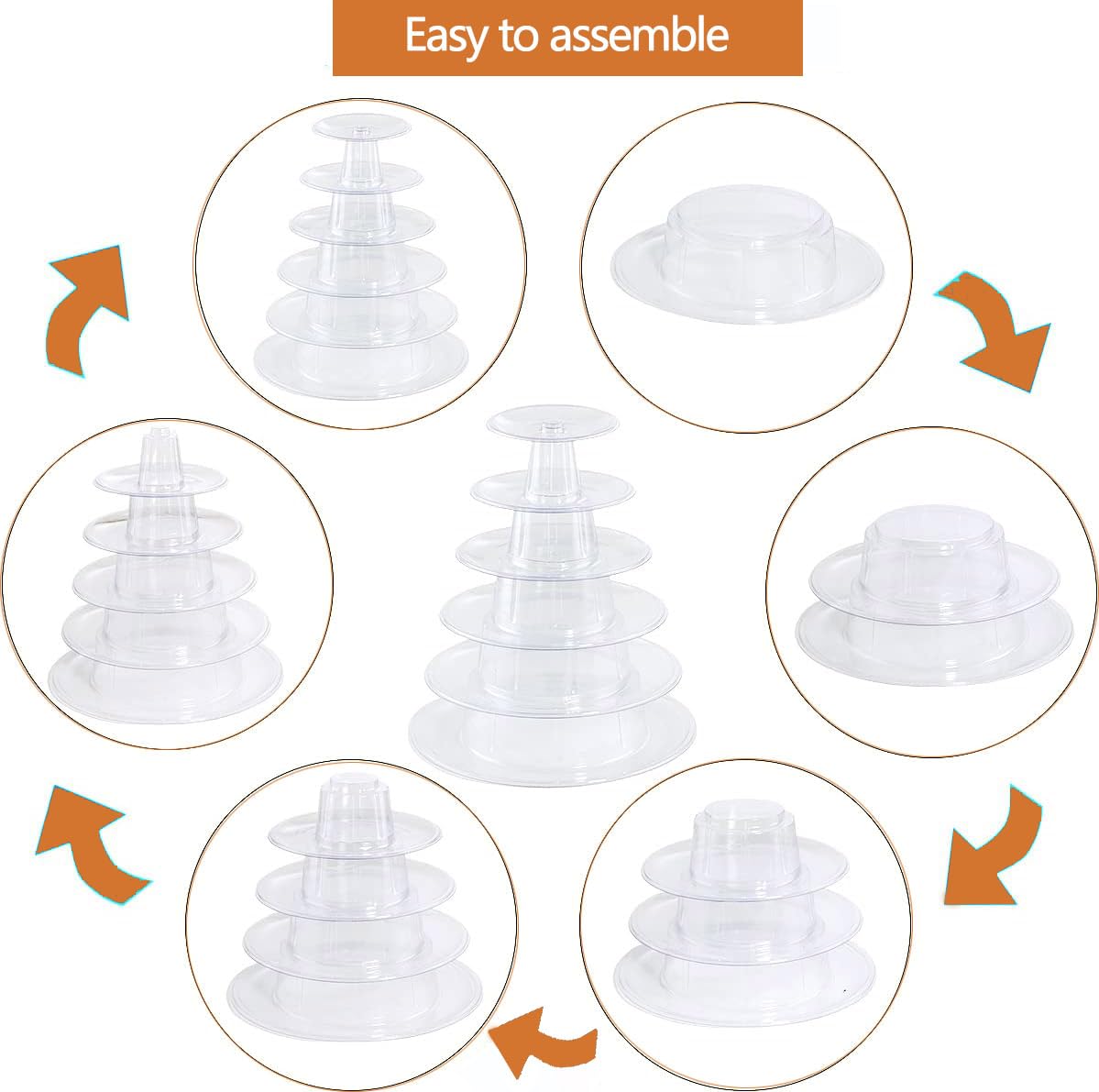 6 Tier Macaron Display Stand, Round Clear Cupcake Holder Display Stand Dessert Pastry Tower Stand for Wedding Birthday Bar Party Décor - 10 inches