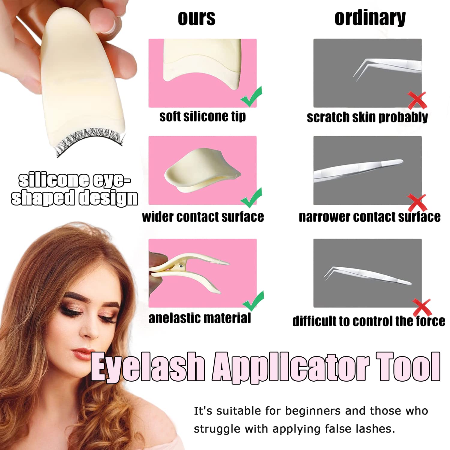 4Pcs Eurmali Eyelash Applicator Tool, Lash Clip Applicator with Silicone Clip Design, Portable Mini Lash Clip and Lash Applicator Tool, Beginner Friendly Eye Lash Separator Tool